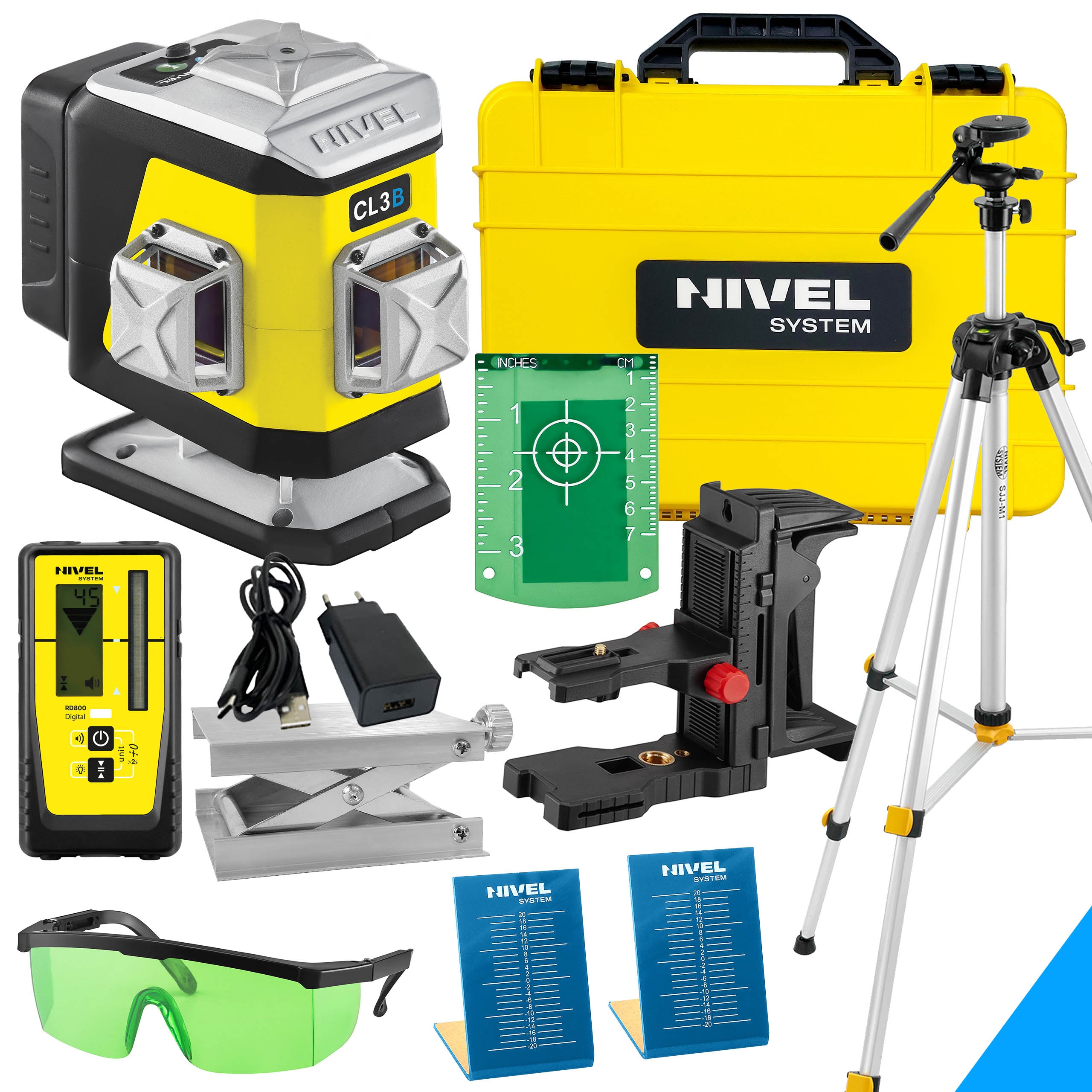Laser krzyżowy Nivel System CL3B niebieski (3 x 360) + statyw z wysięg ...