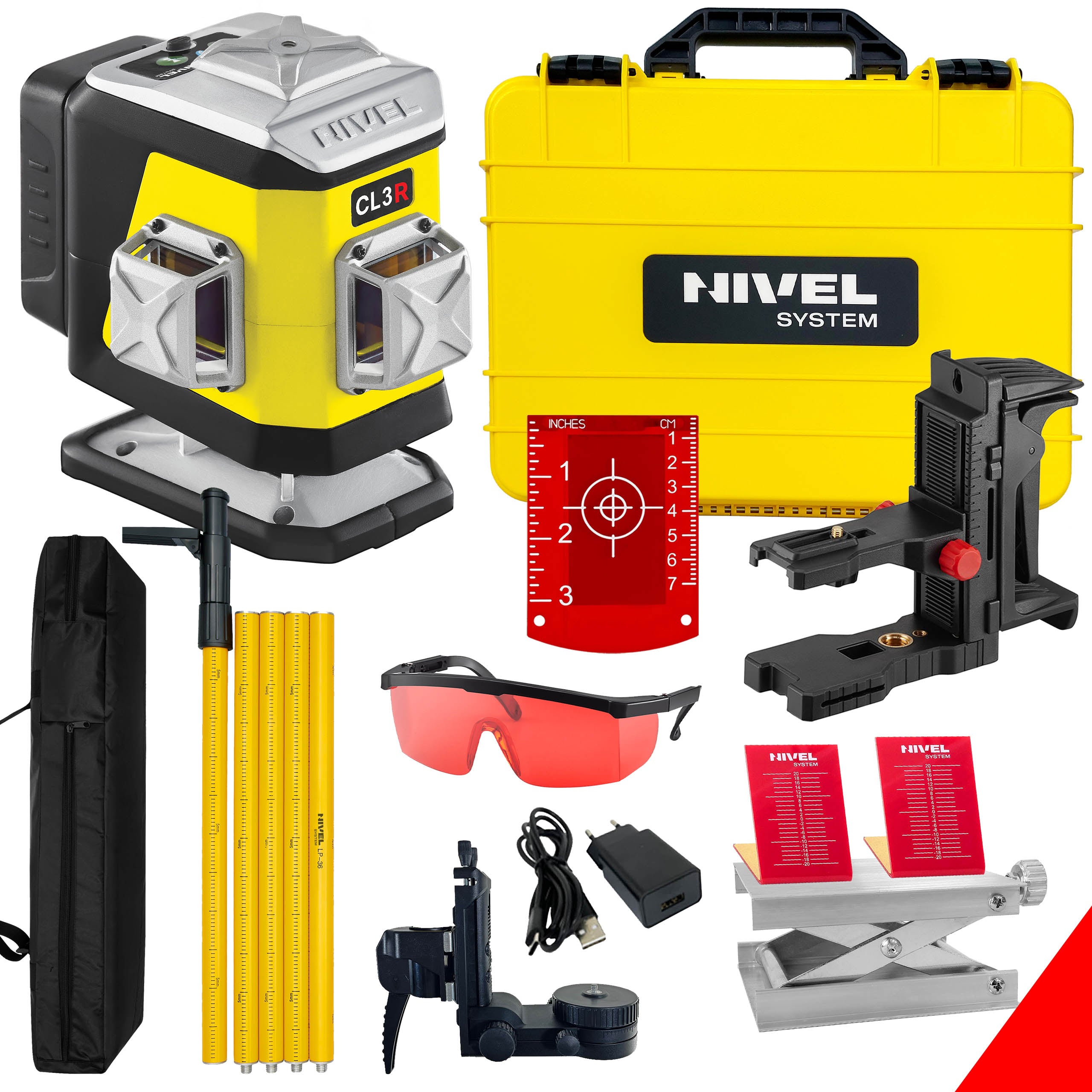 Laser krzyżowy Nivel System CL3R czerwony (3 x 360) + tyczka | Sklep Maufer
