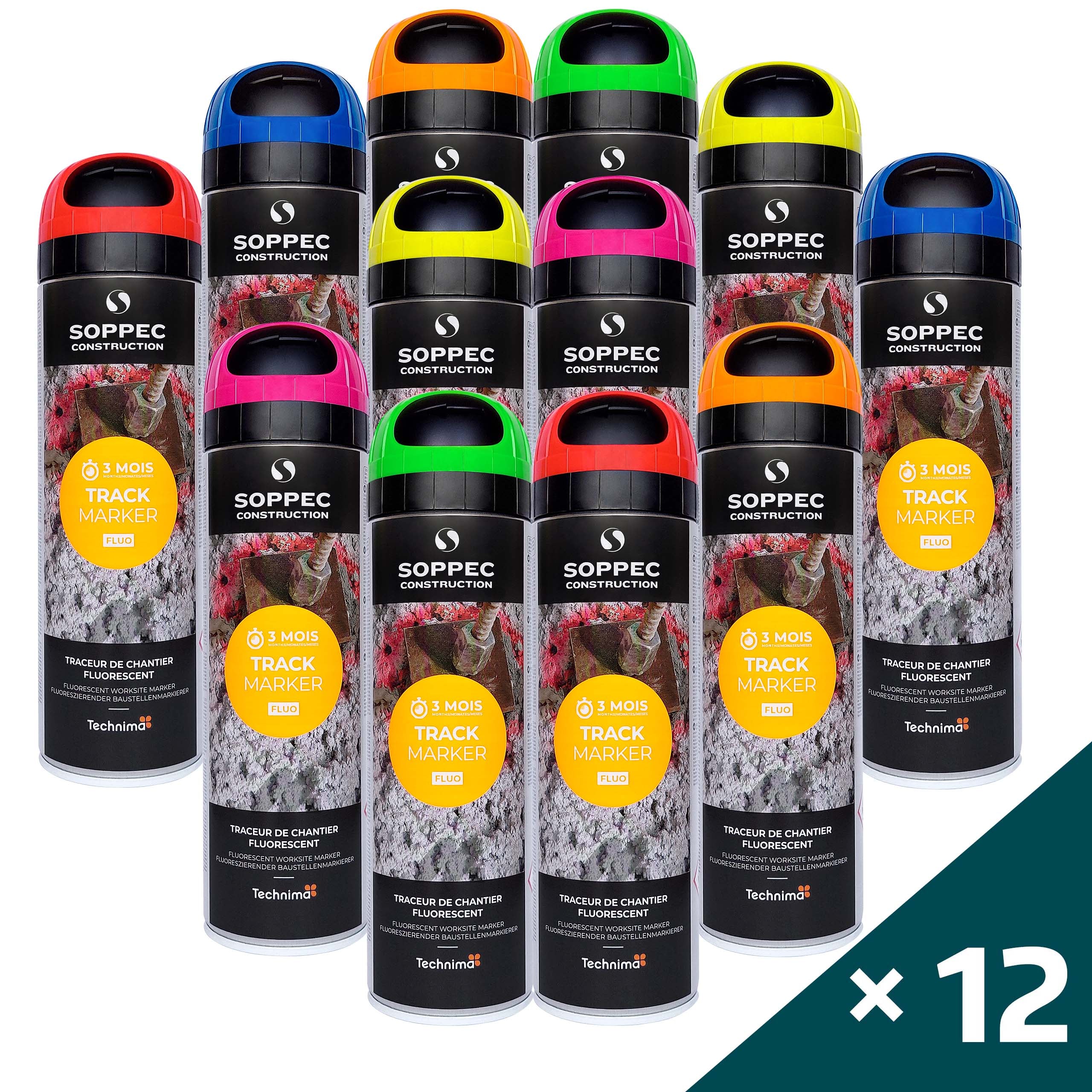 Farba geodezyjna Soppec Track Marker mix kolorów 12 SZT. | Sklep Maufer