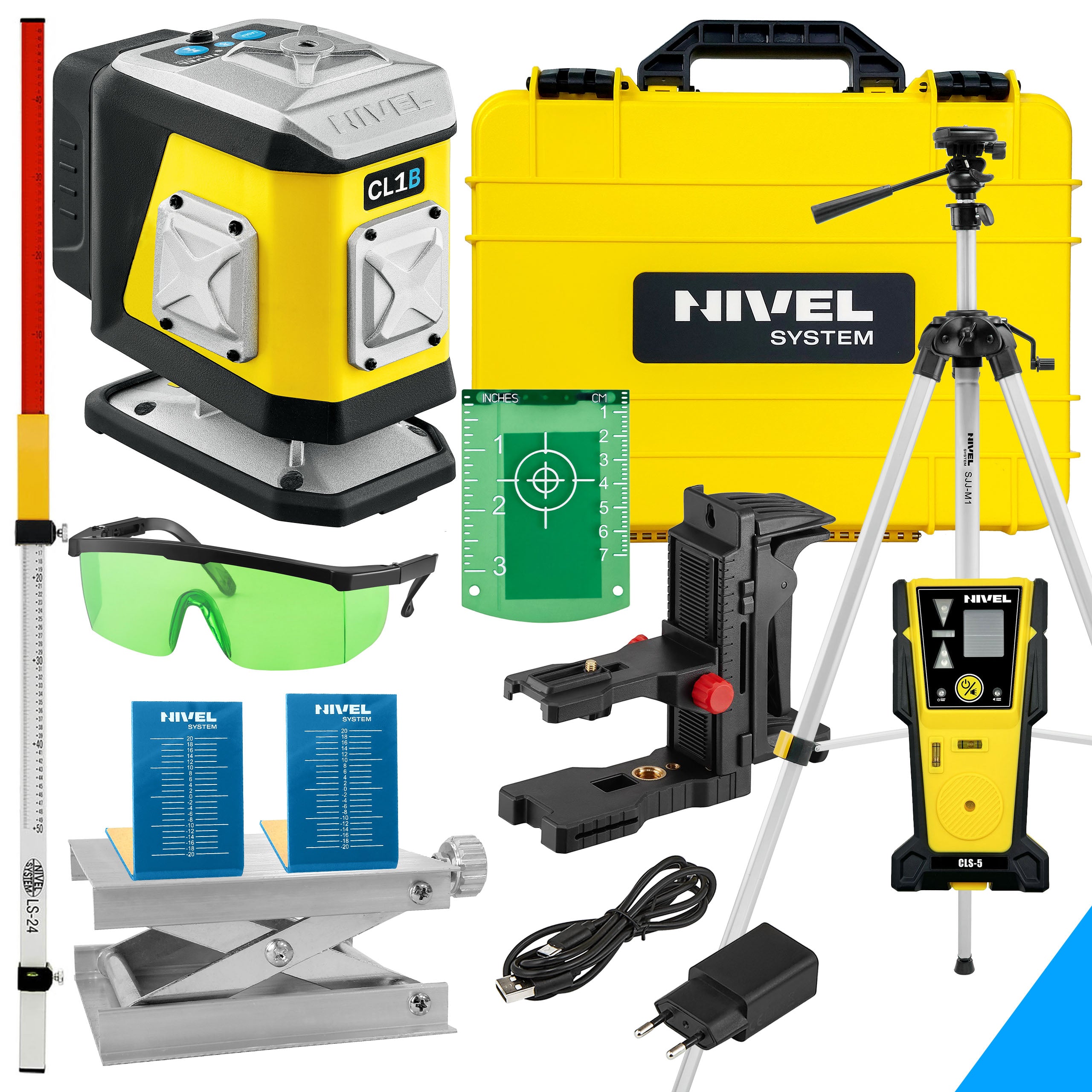 Laser krzyżowy Nivel System CL1B niebieski + statyw + czujnik + łata ...